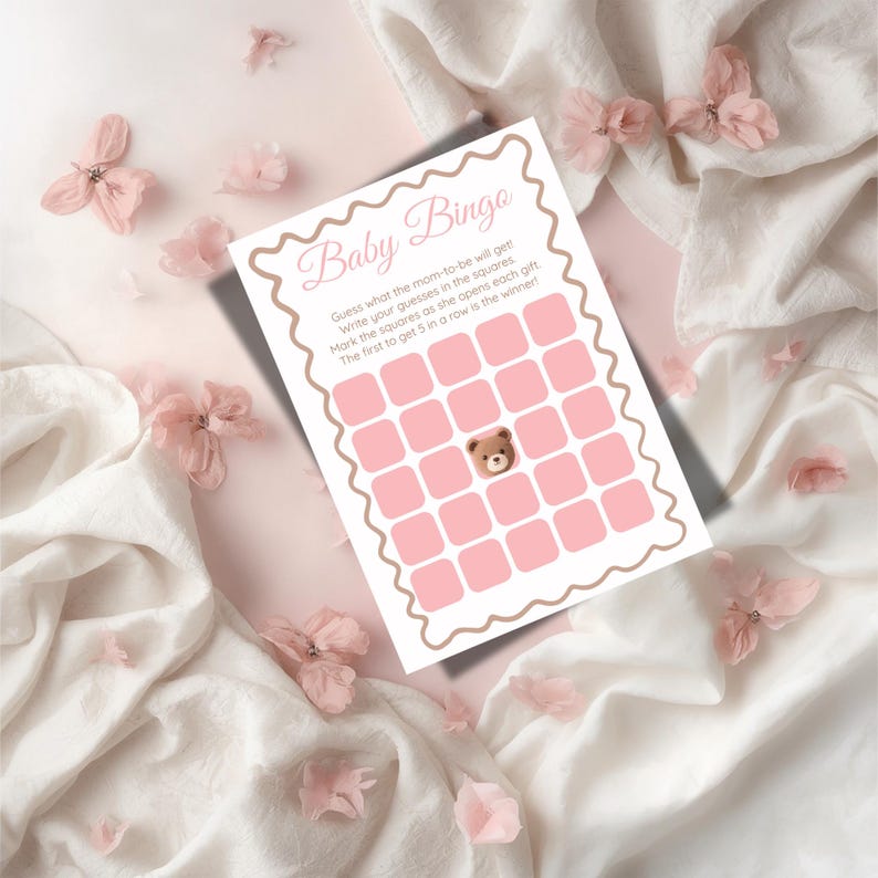 Baby Bingo Printable – Teddy Bear Girl Baby Shower Game, Instant ...