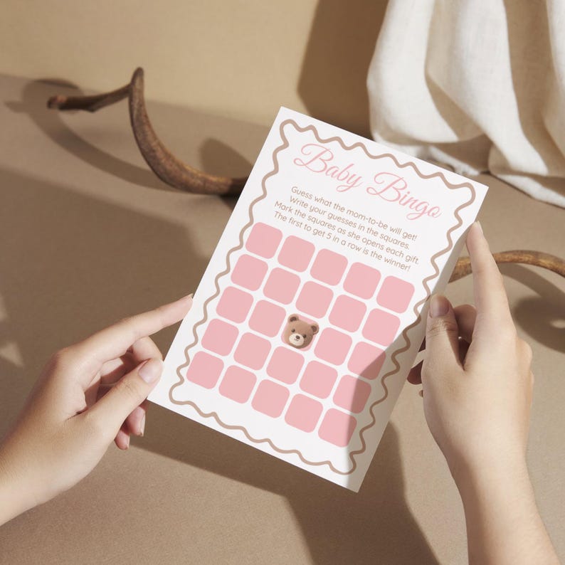 Baby Bingo Printable – Teddy Bear Girl Baby Shower Game, Instant ...
