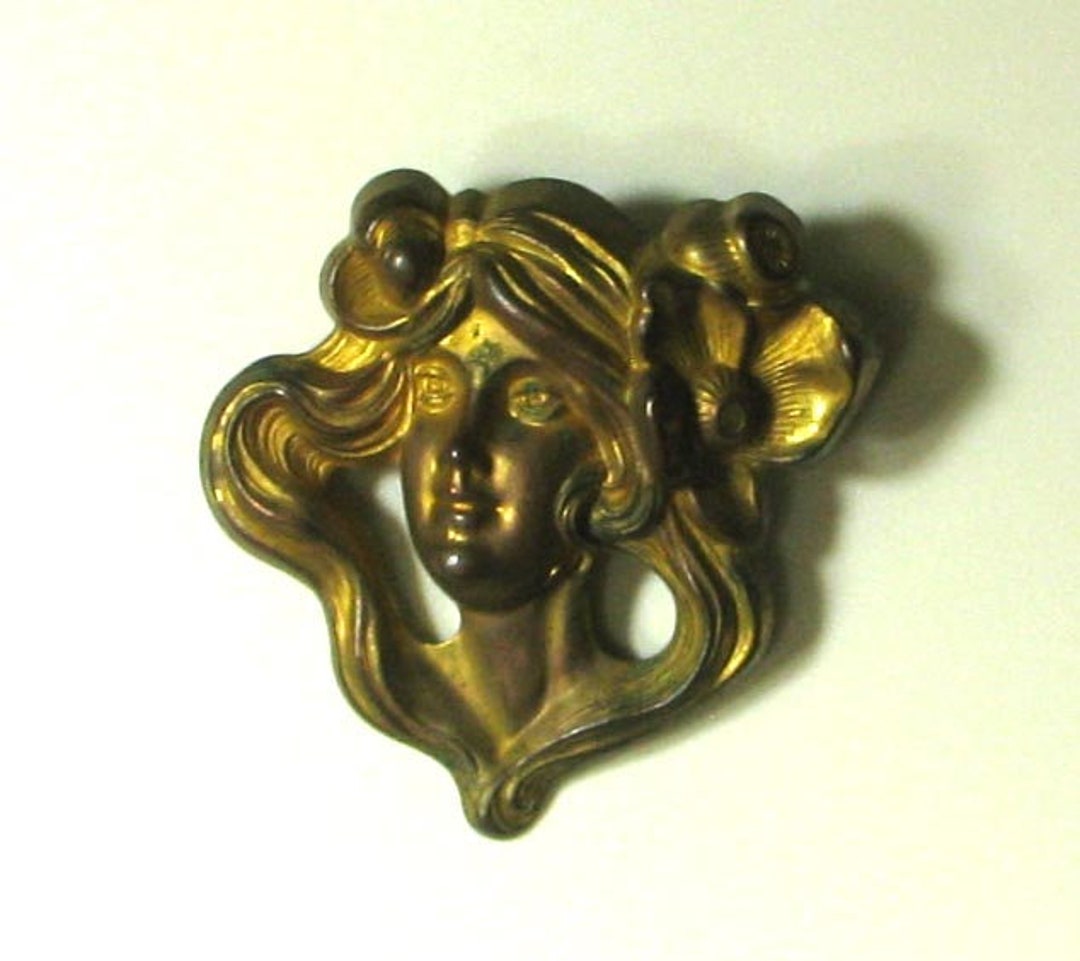 Vintage Brass Art Nouveau Lady Brooch - Etsy