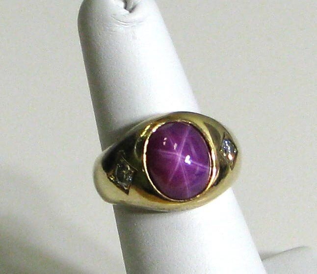 Vintage Retro Lindy Star Ruby Ring with Diamonds
