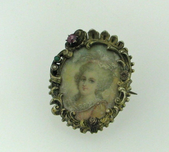 Vintage Victorian Rococo Revival Painted on Glass Sil… - Gem