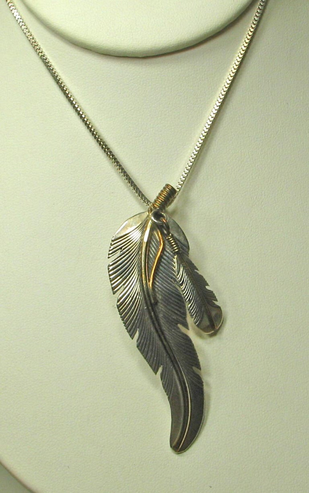 Sterling H. Mace Gold Inlay Feather Brooch Pendant - Etsy