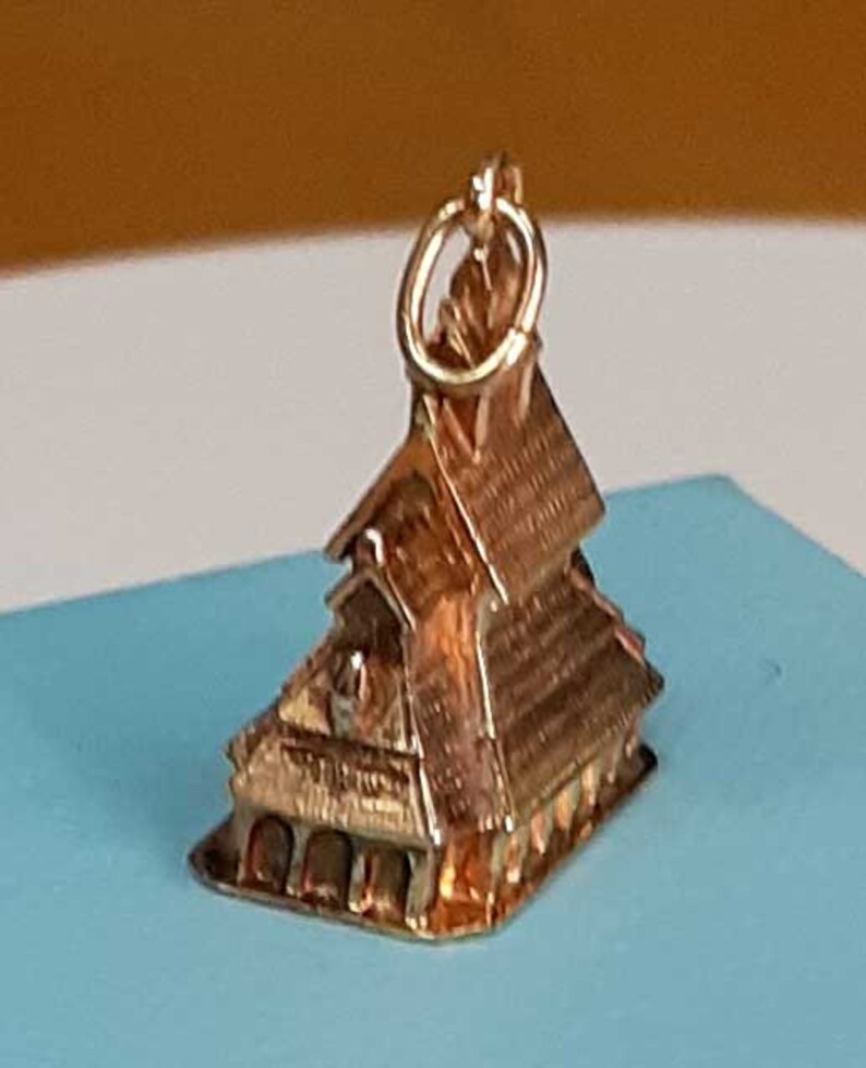 14K Gold Norway Norwegian Medieval Stave Church Charm Pendant | Etsy
