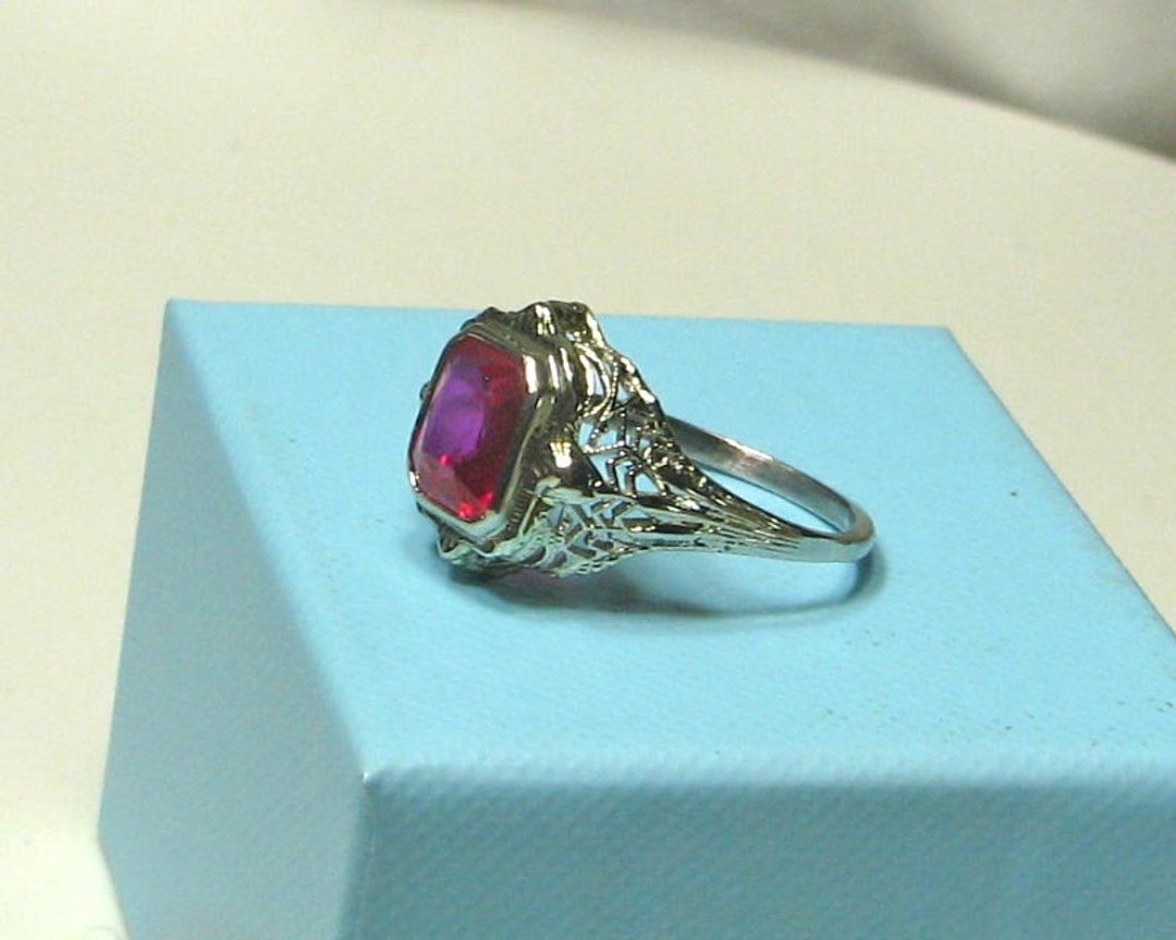 Vintage Art Deco White Gold Filigree Ruby Ring - Etsy
