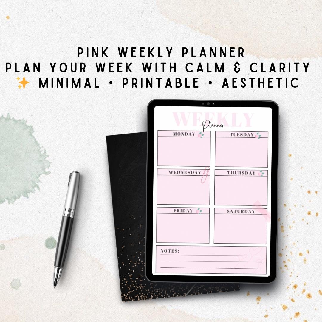 Pink Weekly Planner Printable | Minimal Floral Layout (monday-saturday ...