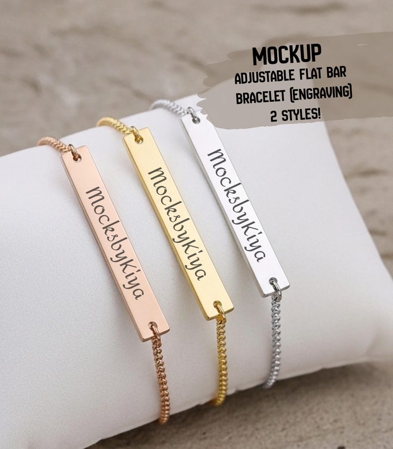 Flat Bar Bracelet Engraving Display Mockup | 2 Bracelet Mockups - Etsy