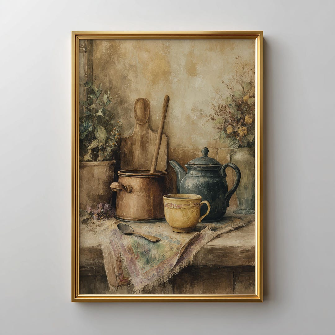 Vintage Farmhouse Kitchen Art - Printable Rustic Still Life With Copper ...