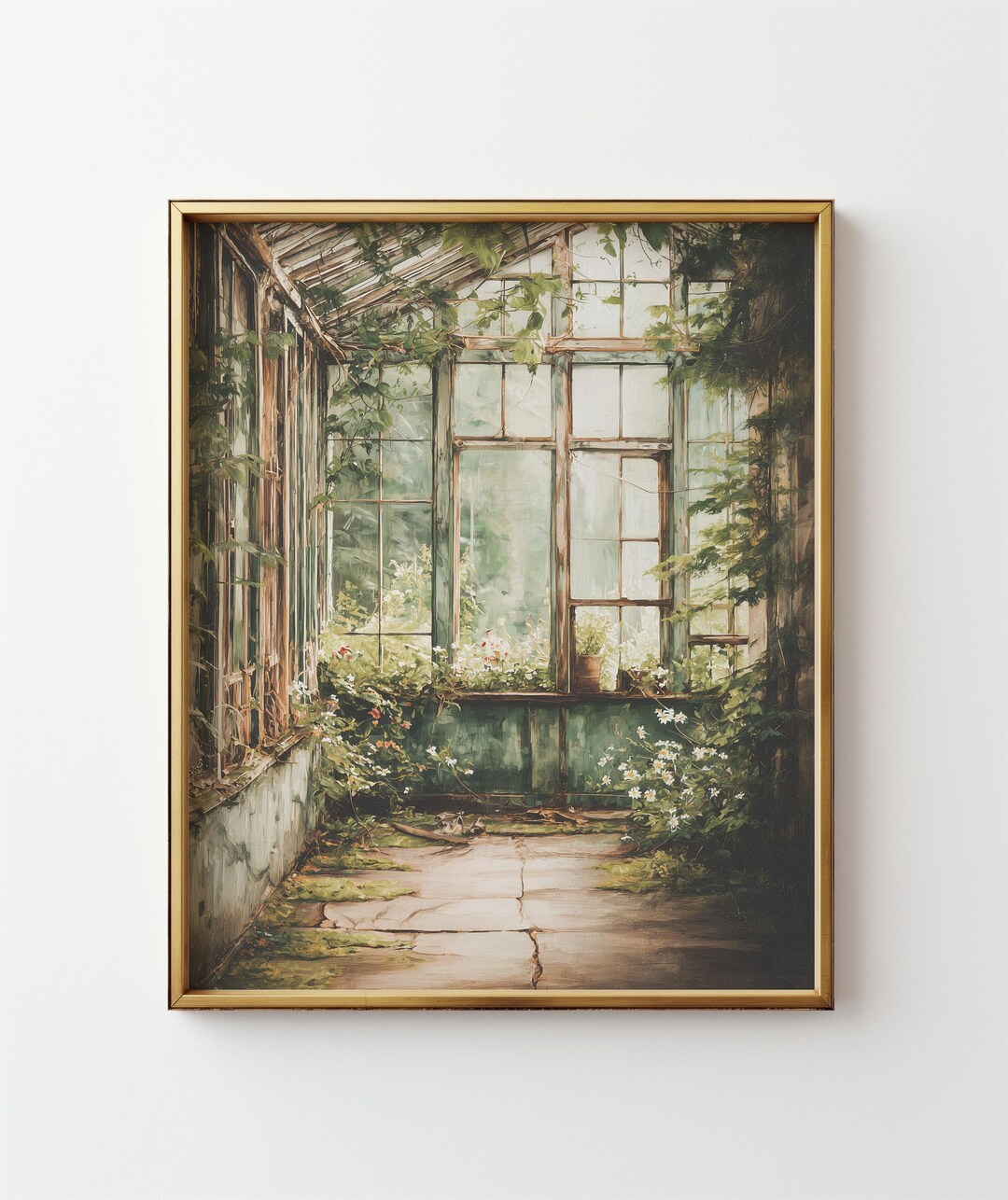 Vintage Printable Greenhouse Interior - Moody Rustic Cottagecore Art ...