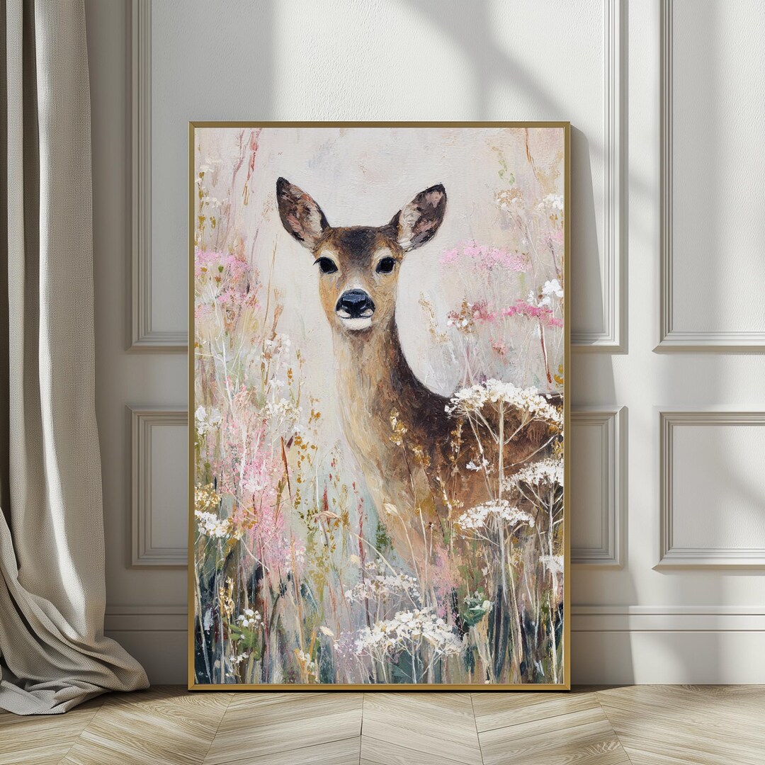 Vintage Deer in Wildflower Meadow - Cottagecore Printable Art, Rustic ...