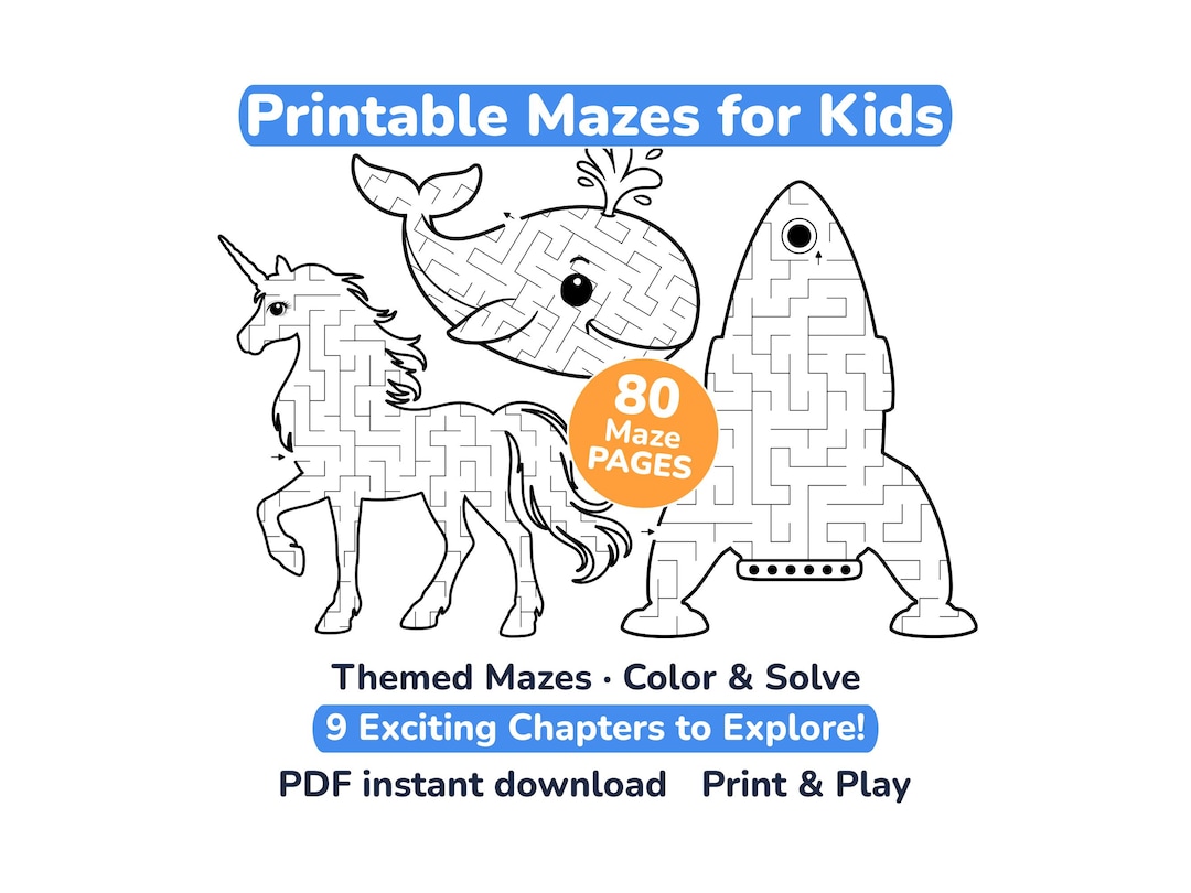 80 Printable Mazes for Kids, Ages 4-7, Color & Solve Activity Book (PDF ...