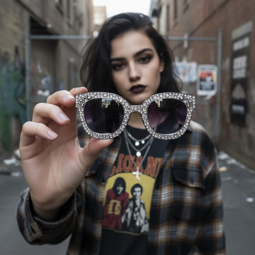 Rhinestone Cat Eye Sunglasses | Y2K Street Style Sunnies Y2k Rave - Etsy
