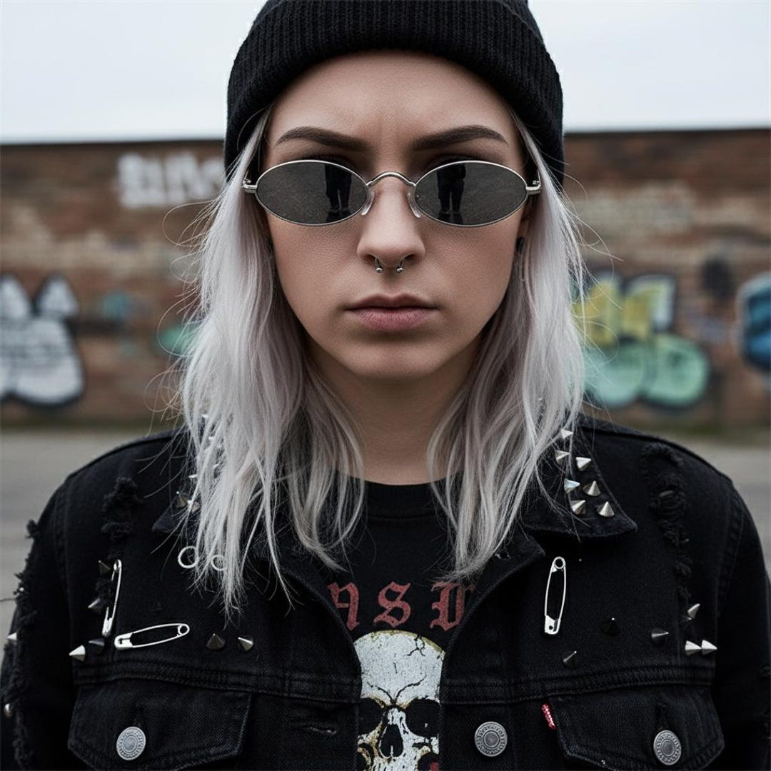Y2K Silver Oval Sunglasses – Retro Futuristic Sunnies Alt Gothic Goth ...