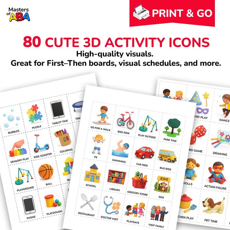 First Then Board Visual Schedule + 80 Activity Icons, PDF Printable ...