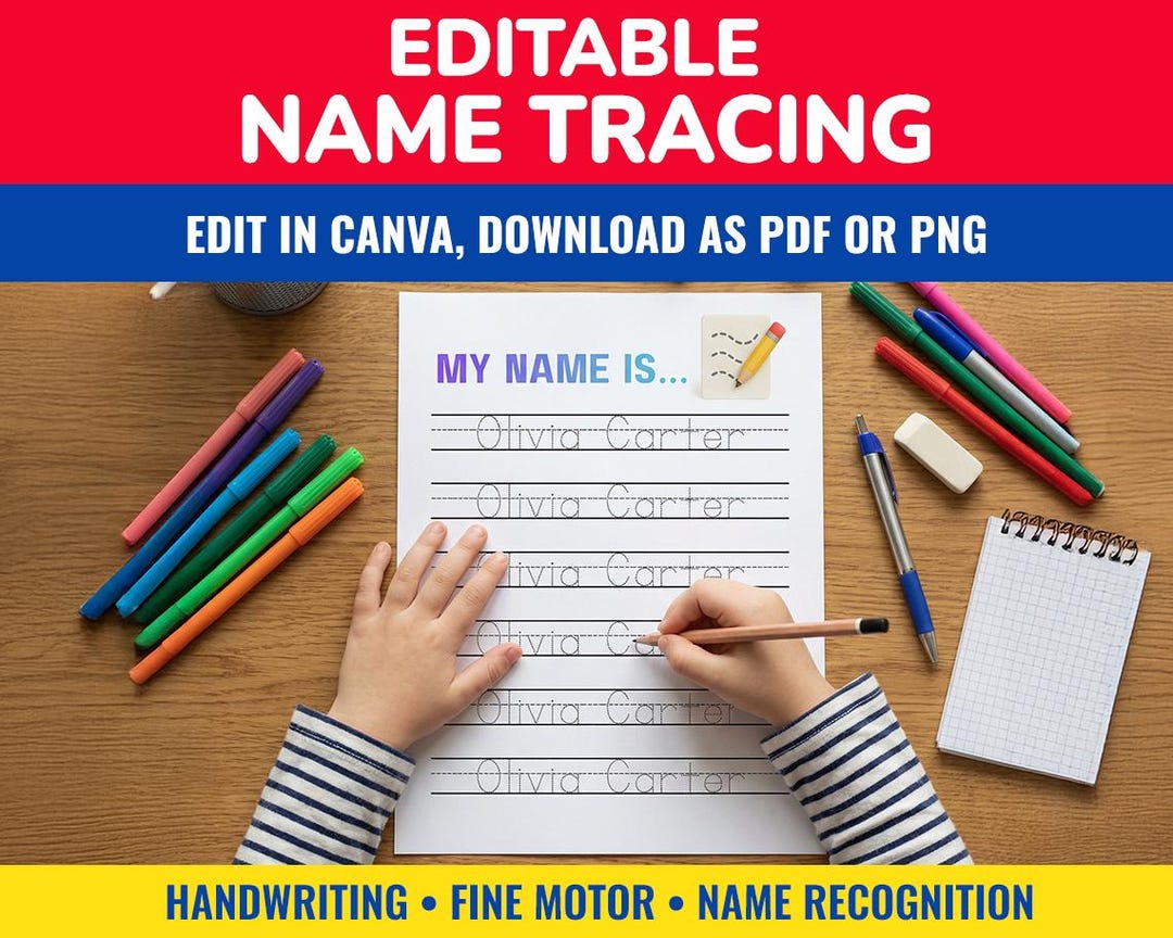 Name Tracing Editable Worksheet, Canva Template, Custom Name Writing ...