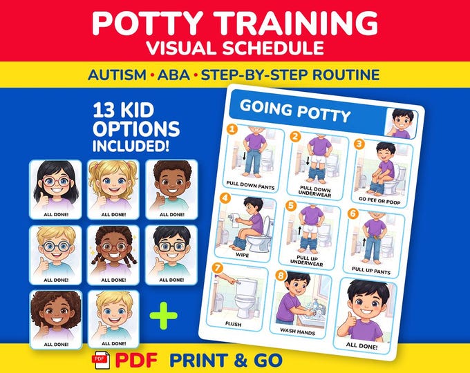 Potty Training Visual Schedule, Bathroom Routine Printable PDF, Toilet ...