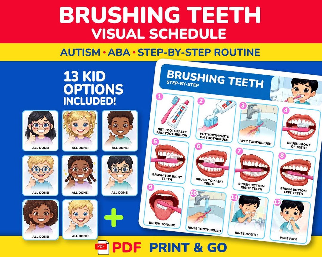Brushing Teeth Visual Schedule, Autism Visual Bath Routine, Life Skills ...