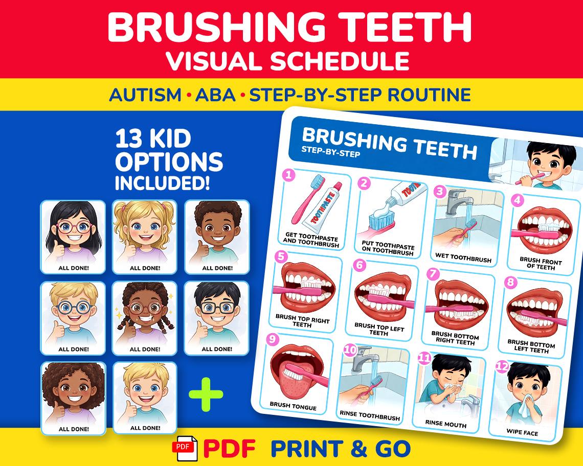 Brushing Teeth Visual Schedule, Autism Visual Bath Routine, Life Skills ...