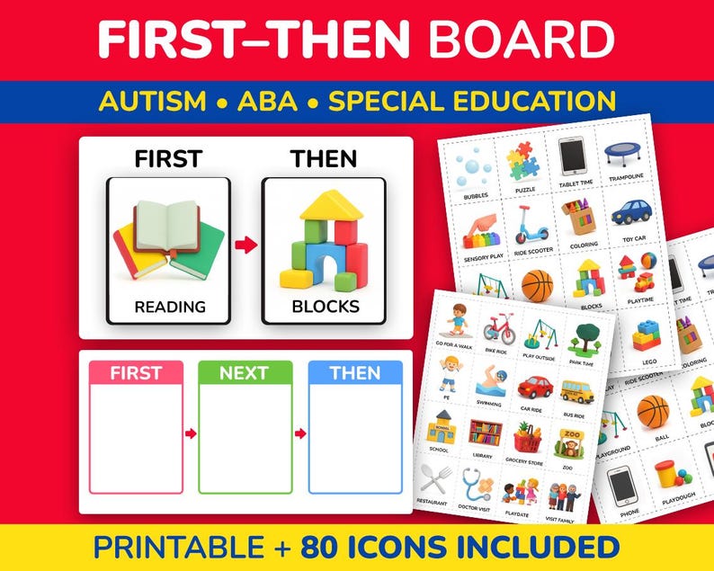First Then Board, Visual Schedule With Activity Icons (PDF Printable ...