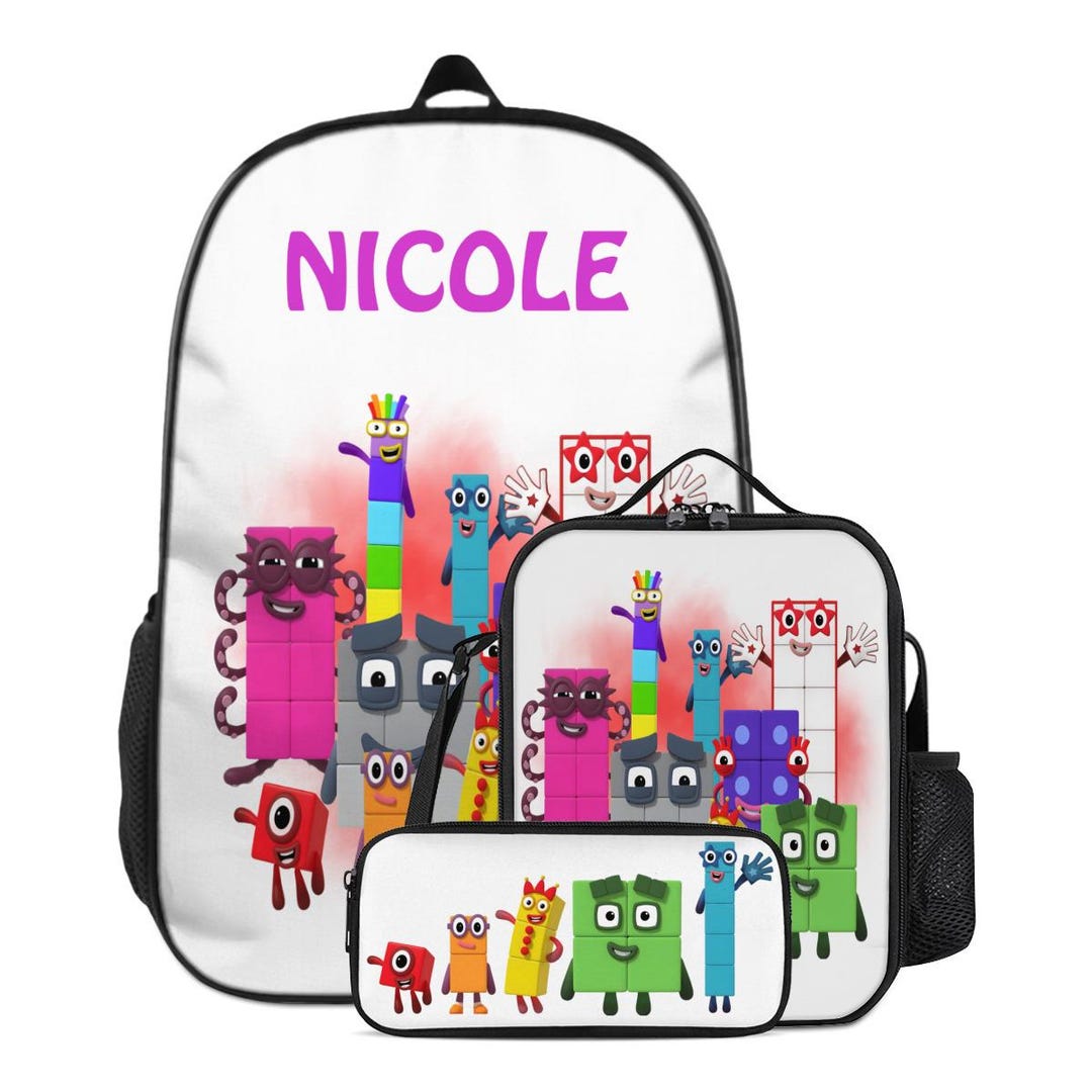 Number Blocks Personalized Kids Backpack Set | Custom Name School Bag ...