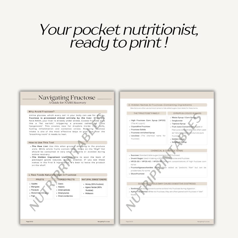 NASH Diet Cheat Sheet, Hidden Fructose Finder & Liver Health Food Guide ...