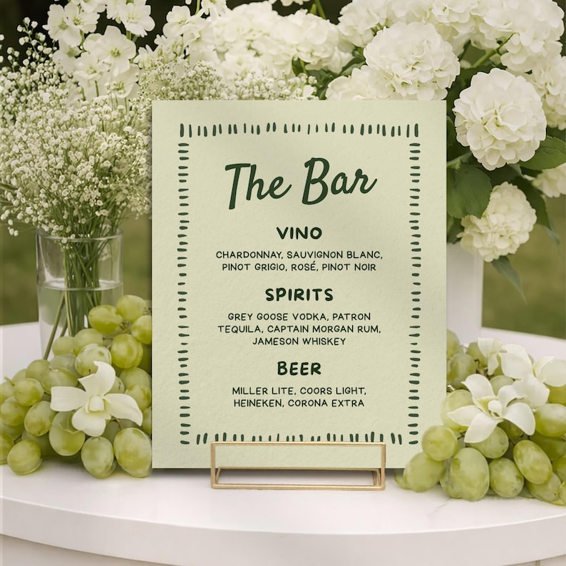 Illustrated Bar Menu Sign, Customizable Drinks and Signature Drinks ...