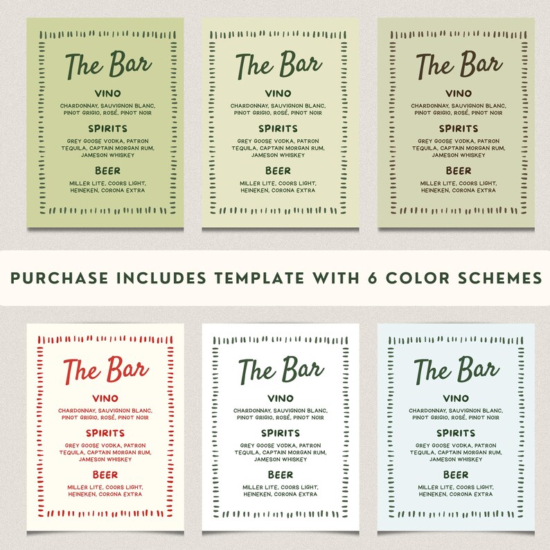 Illustrated Bar Menu Sign, Customizable Drinks and Signature Drinks ...