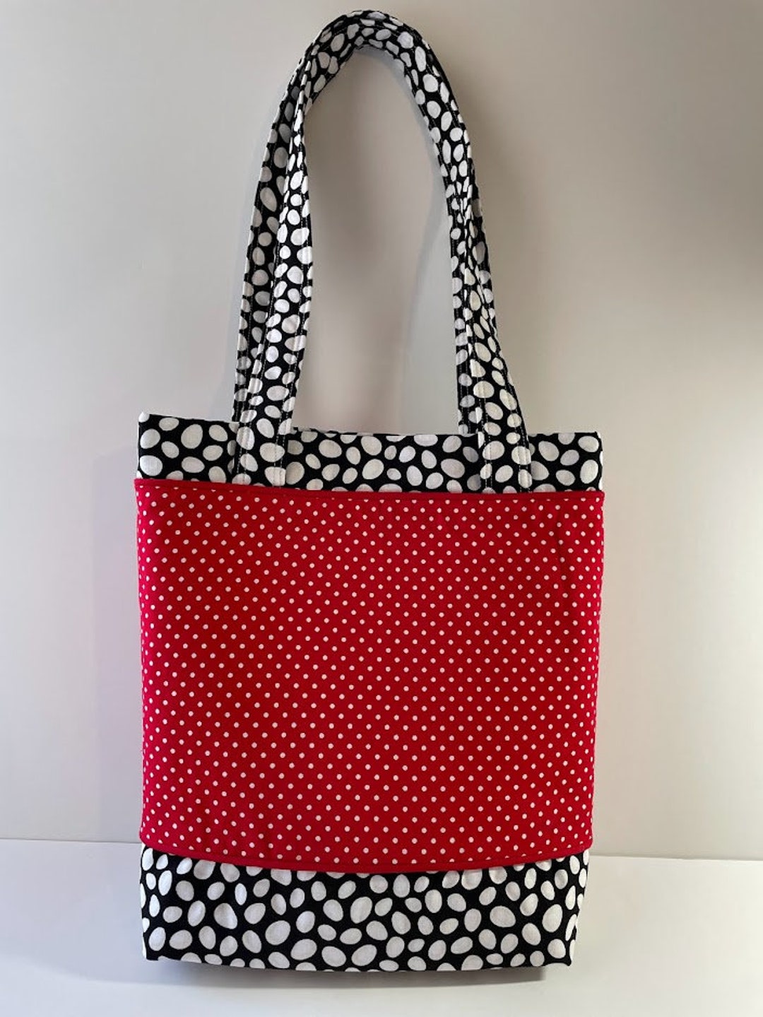 Red Polka Dot Tote Bag: Medium Cotton Handbag With Magnetic Closure - Etsy