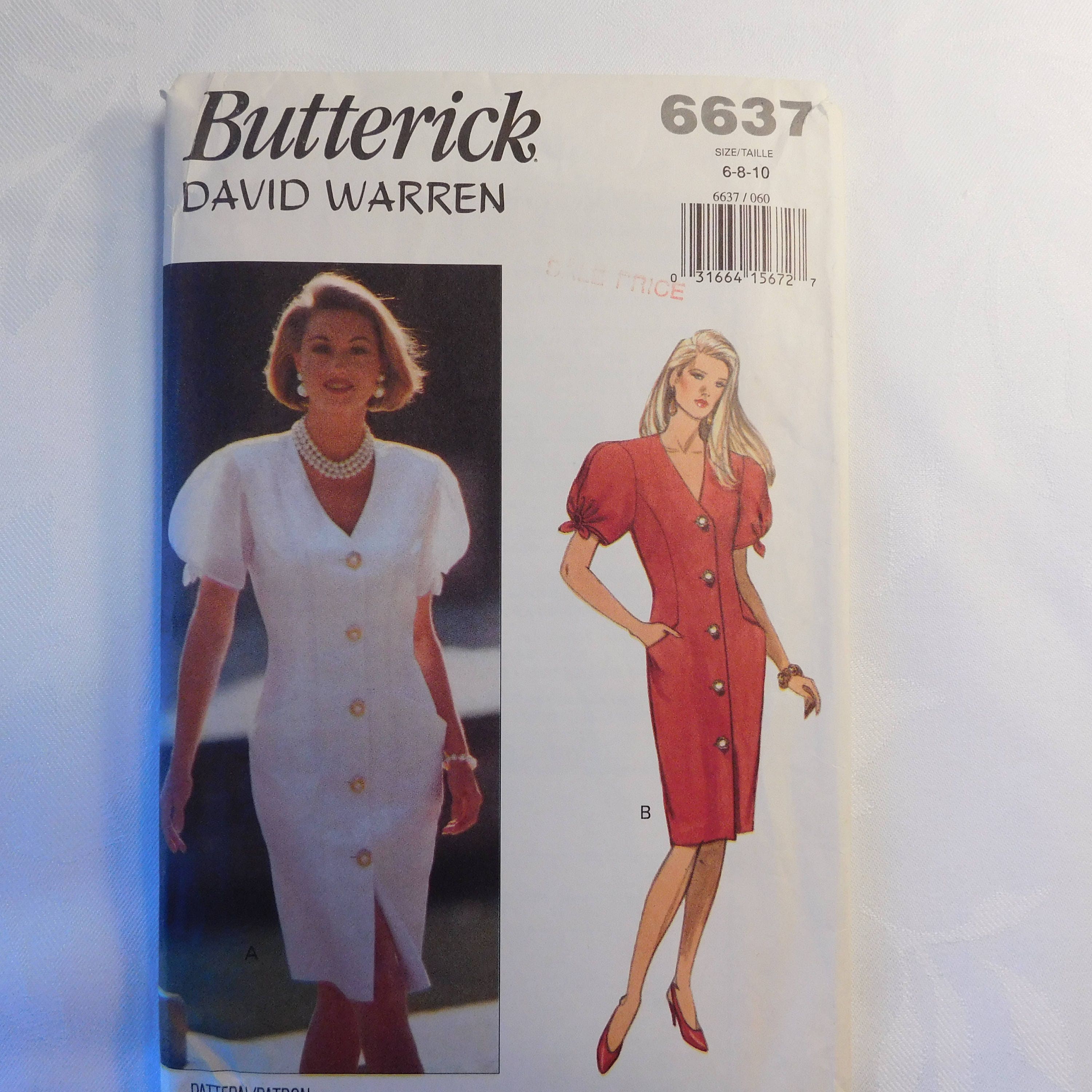 Vintage Butterick David Warren Women's Dress Sewing Pattern 6637 Misses ...