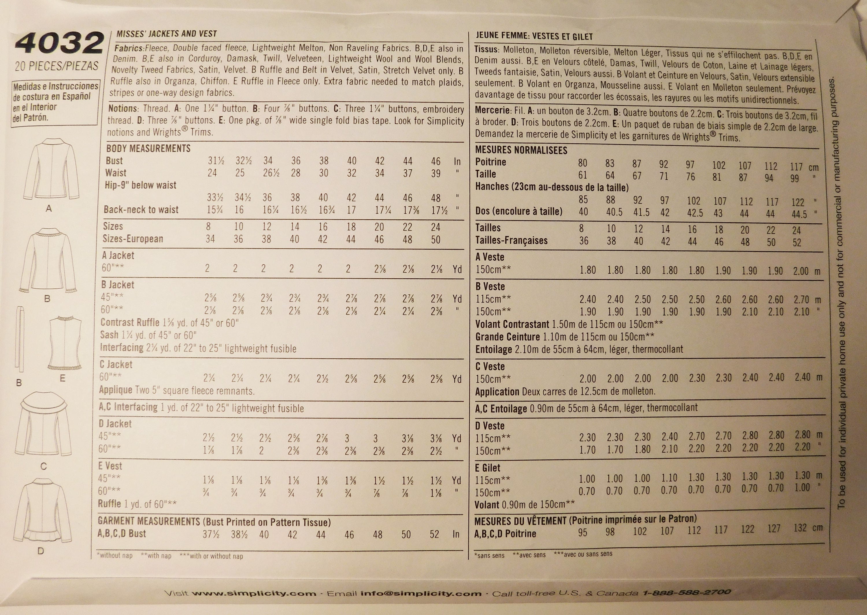 Misses Jacket and Vest New Sewing Pattern Simplicity 4032 - Etsy