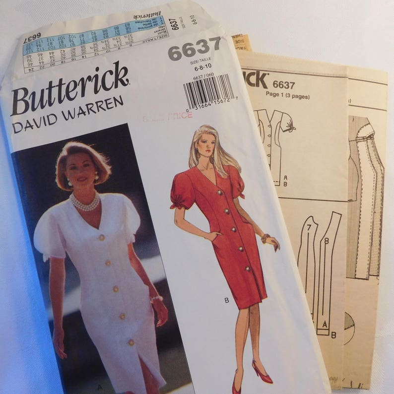 Vintage Butterick David Warren Women's Dress Sewing Pattern 6637 Misses ...