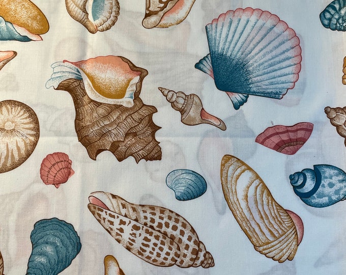 Sea Shells Beach Theme Vintage Cranston Screen Print Fabric 44" Wide X ...