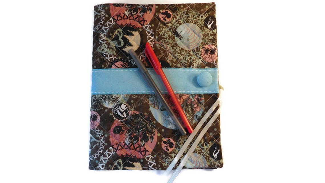 Delicate Brown and Turquoise Print Quilted Composition Book Cover, Junk ...
