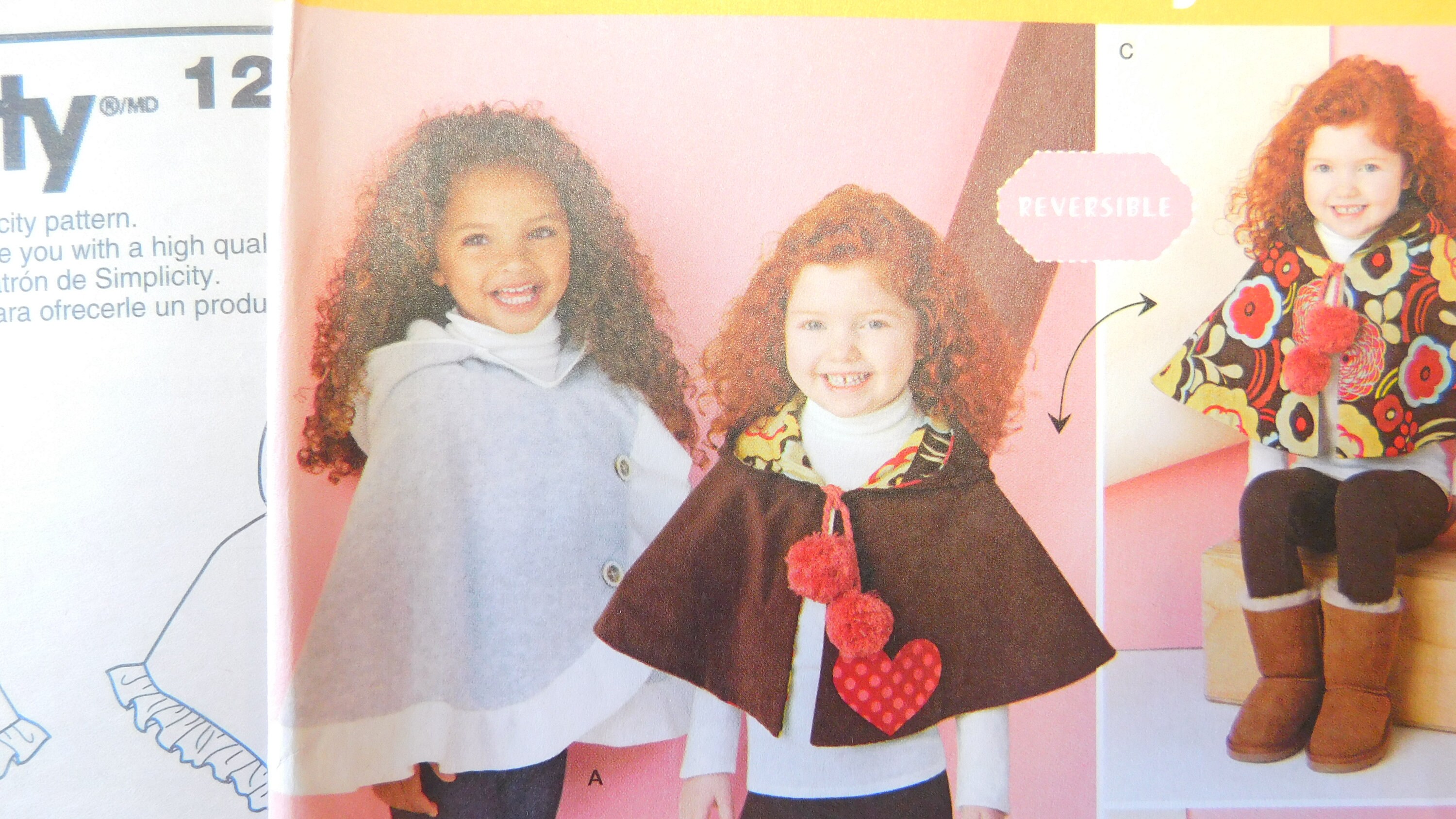 Little Girls Reversible Poncho Cape Easy to Sew Sewing Pattern ...