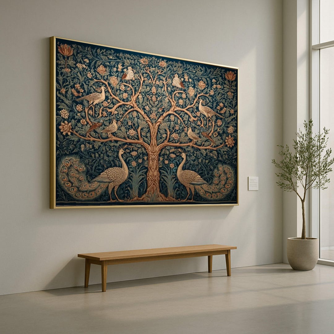Elegant Tree of Life Canvas, Peacock Bird Wall Art, Vintage Floral ...