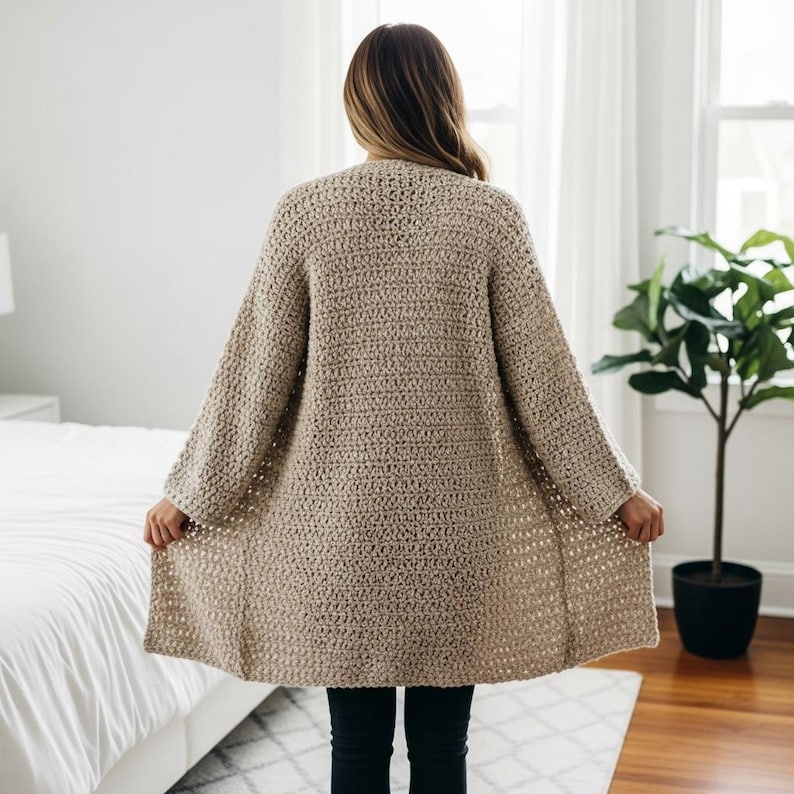 Textured Open Front Cardigan Crochet Pattern for Women | Cozy Long ...