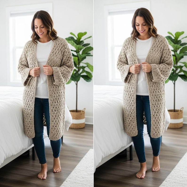 Textured Open Front Cardigan Crochet Pattern for Women | Cozy Long ...