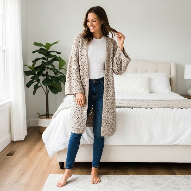 Textured Open Front Cardigan Crochet Pattern for Women | Cozy Long ...