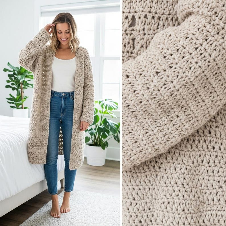 Textured Open Front Cardigan Crochet Pattern for Women | Cozy Long ...