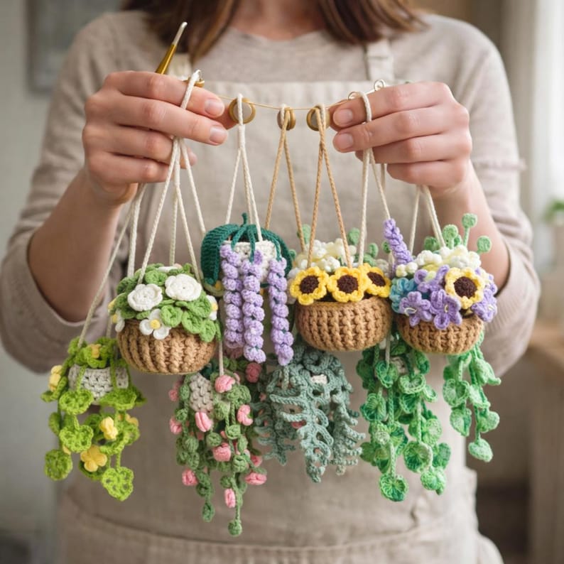 Crochet Hanging Plant Pattern | Amigurumi Flower Pot, Car Decor (PDF ...