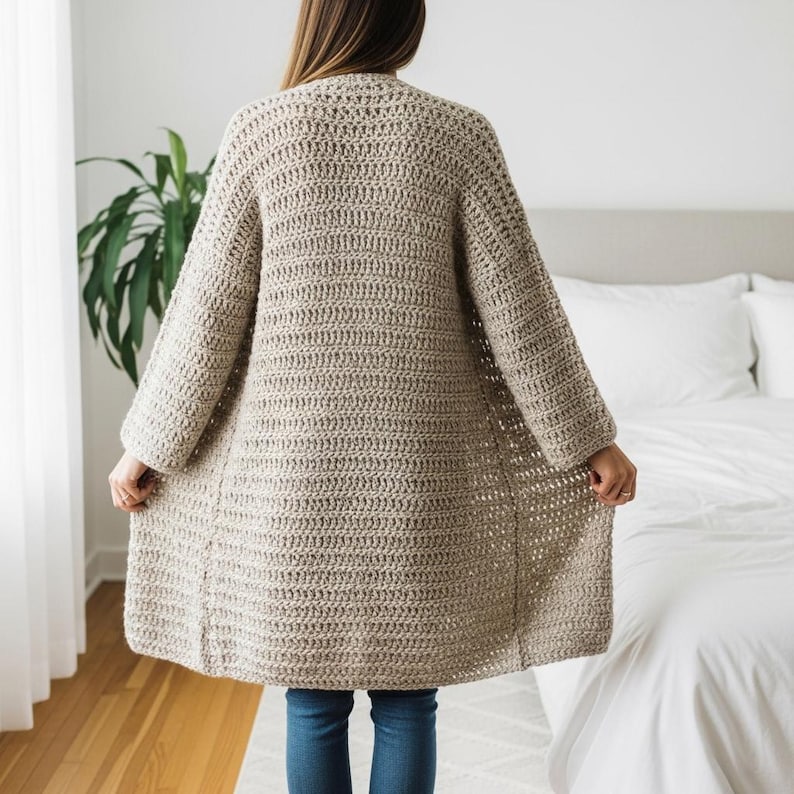 Textured Open Front Cardigan Crochet Pattern for Women | Cozy Long ...
