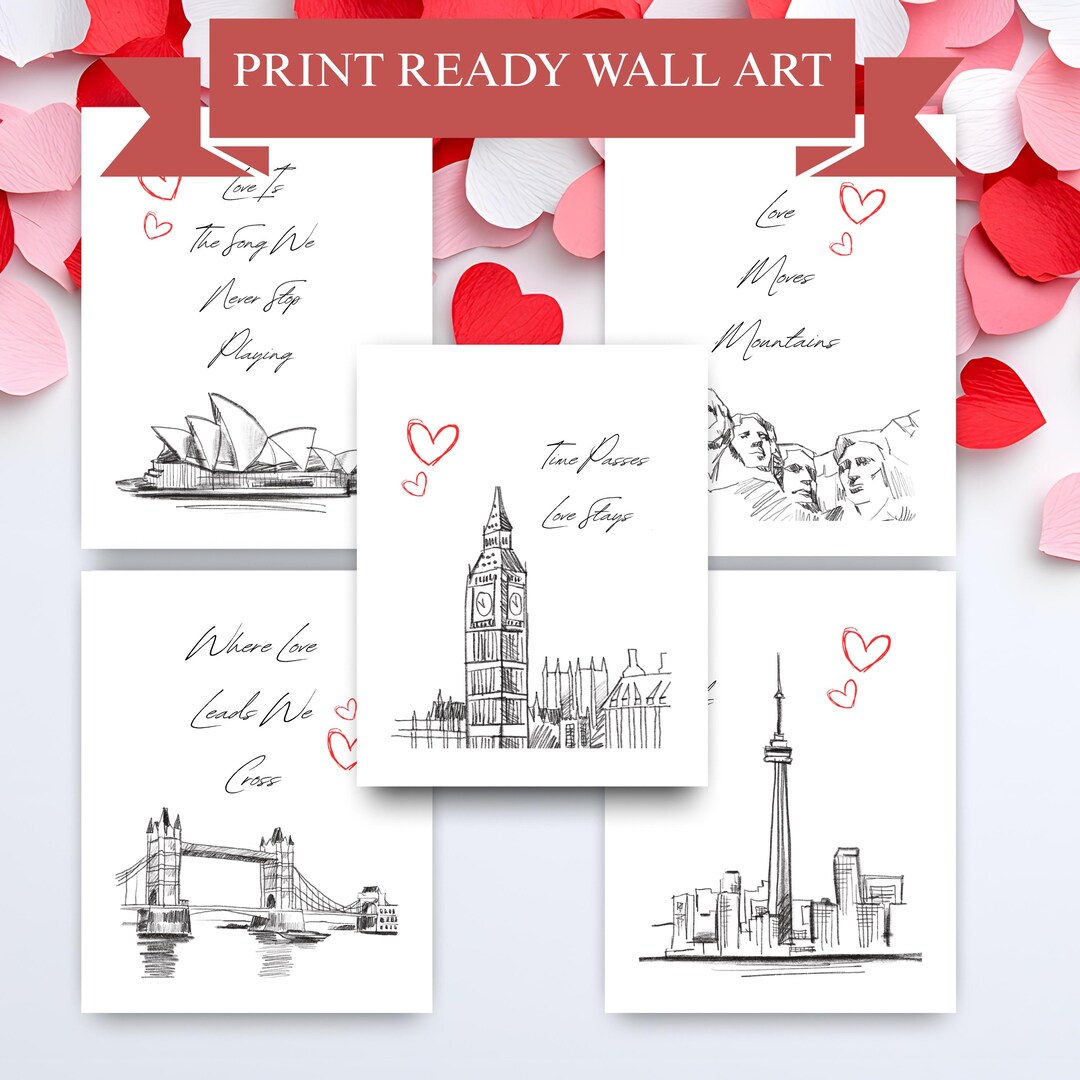 Landmark Sketch Love Quote Wall Art | 5 Valentine’s Day Printable Art ...