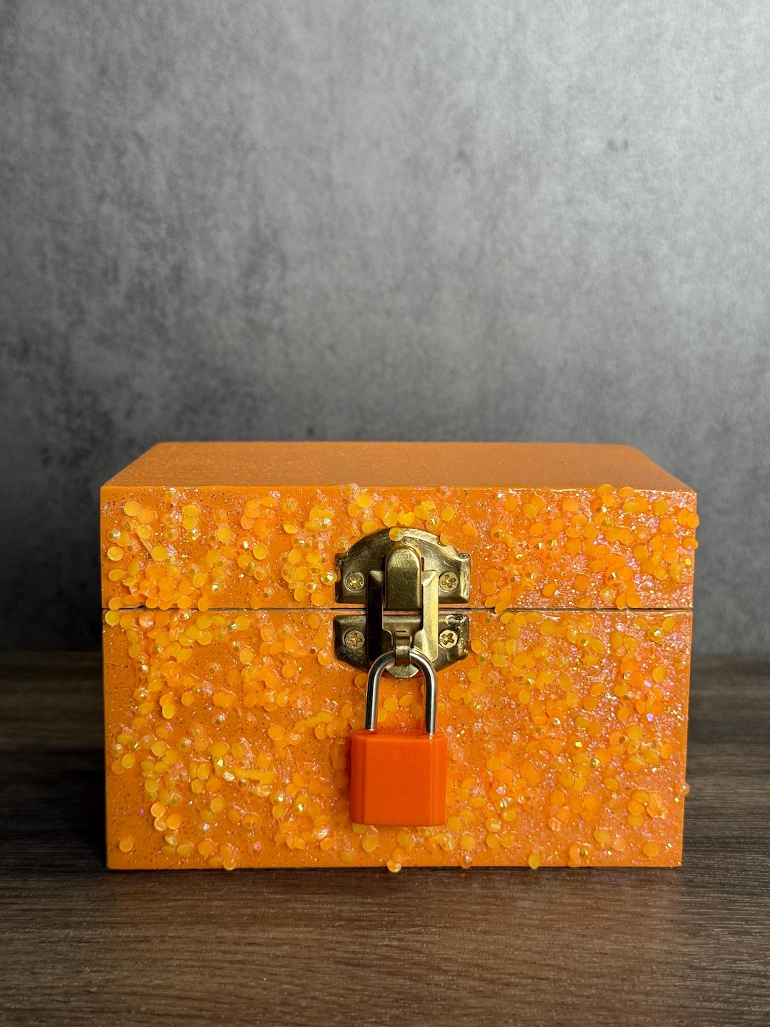 Orange Rhinestone Glitter Keepsake Box, Hand Painted Sparkle Jewelry ...