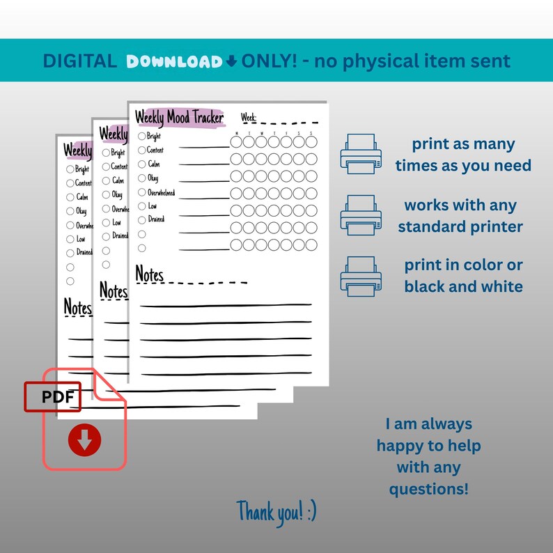 Weekly Mood Tracker Printable – ADHD Friendly, Gentle Mental Health PDF ...