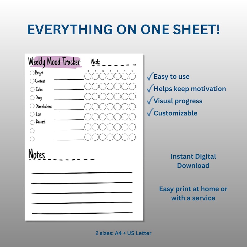 Weekly Mood Tracker Printable – ADHD Friendly, Gentle Mental Health PDF ...