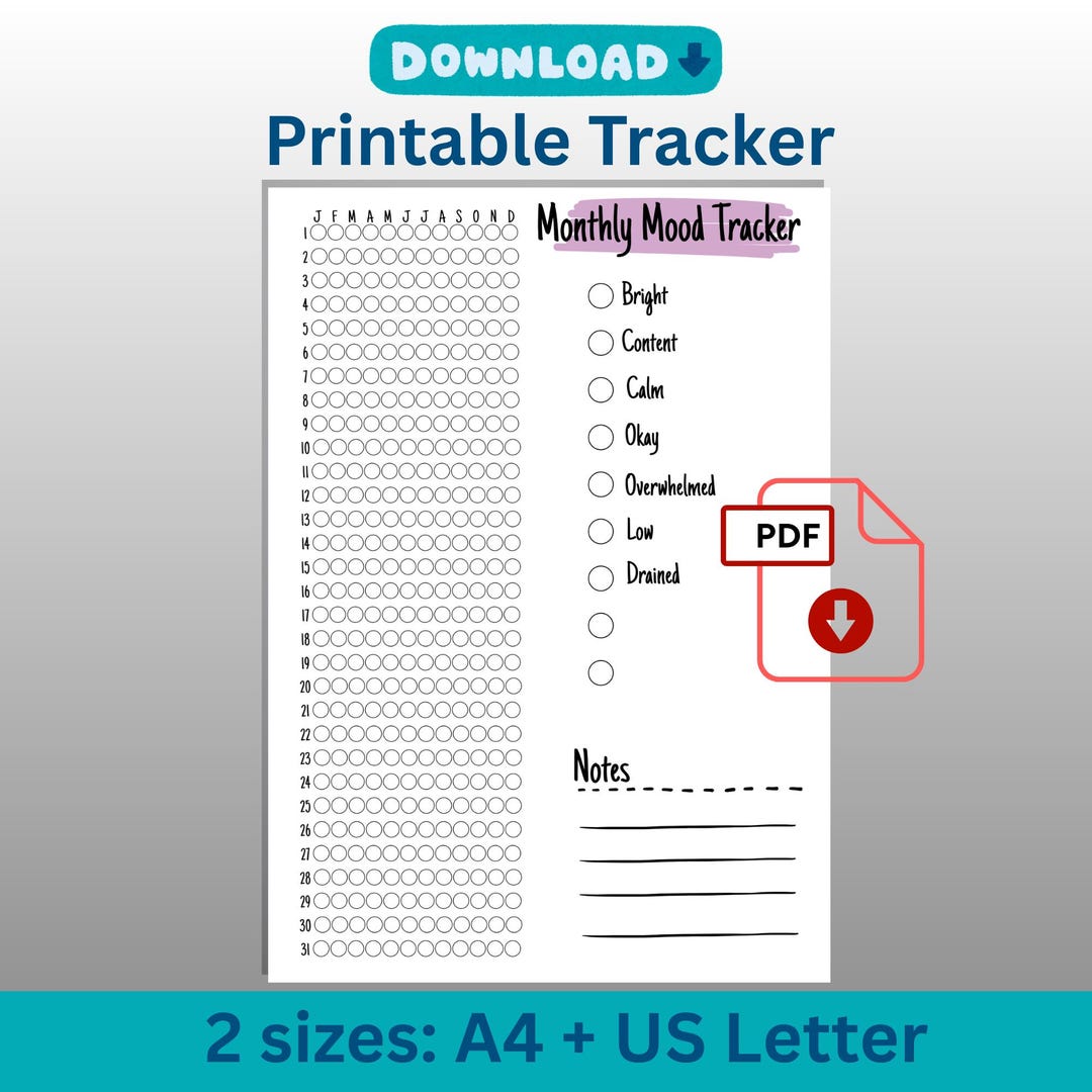 Monthly Mood Tracker Printable – ADHD Friendly, Gentle Mental Health ...
