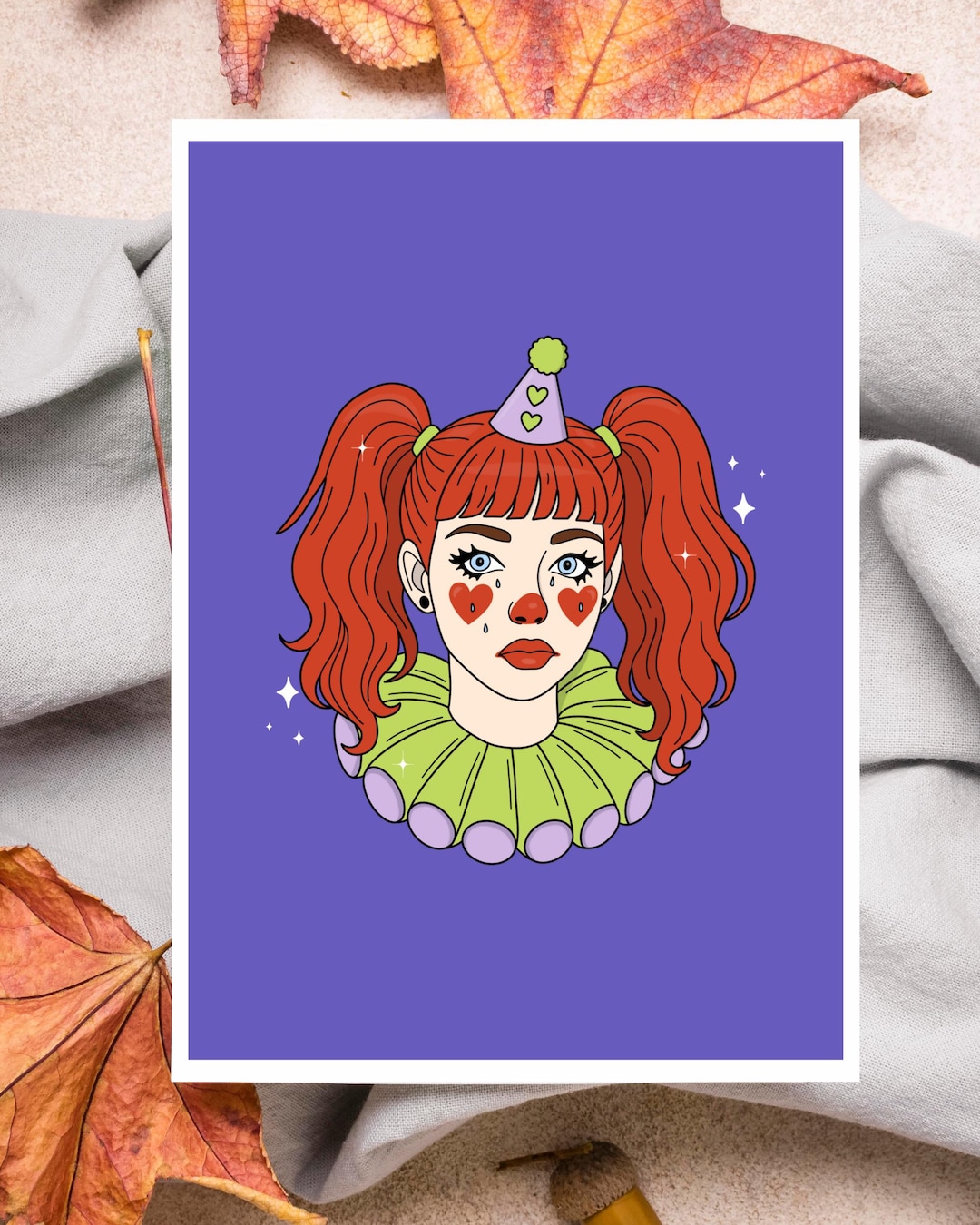 Sad Clown Girl Art Print // Whimsigoth Illustration // Purple ...