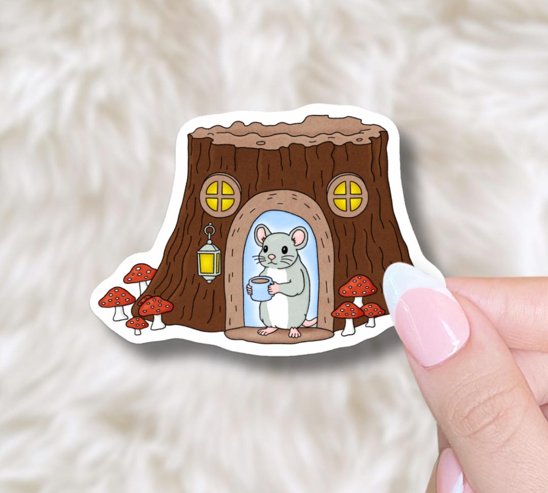 Cozy Mouse Cottage Sticker | Hand-drawn Woodland Art (3 Inch) - Etsy