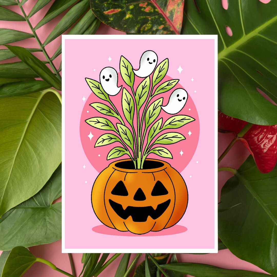 Ghost Pumpkin Plant Art Print | Cute Spooky Botanical Illustration ...