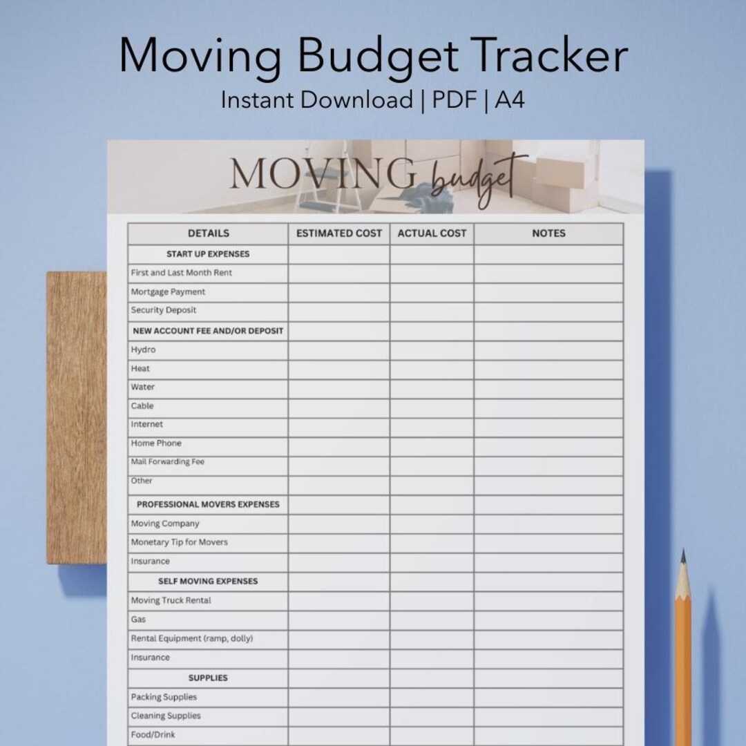 Moving Budget Sheet | Printable Moving Expense Tracker | Instant ...