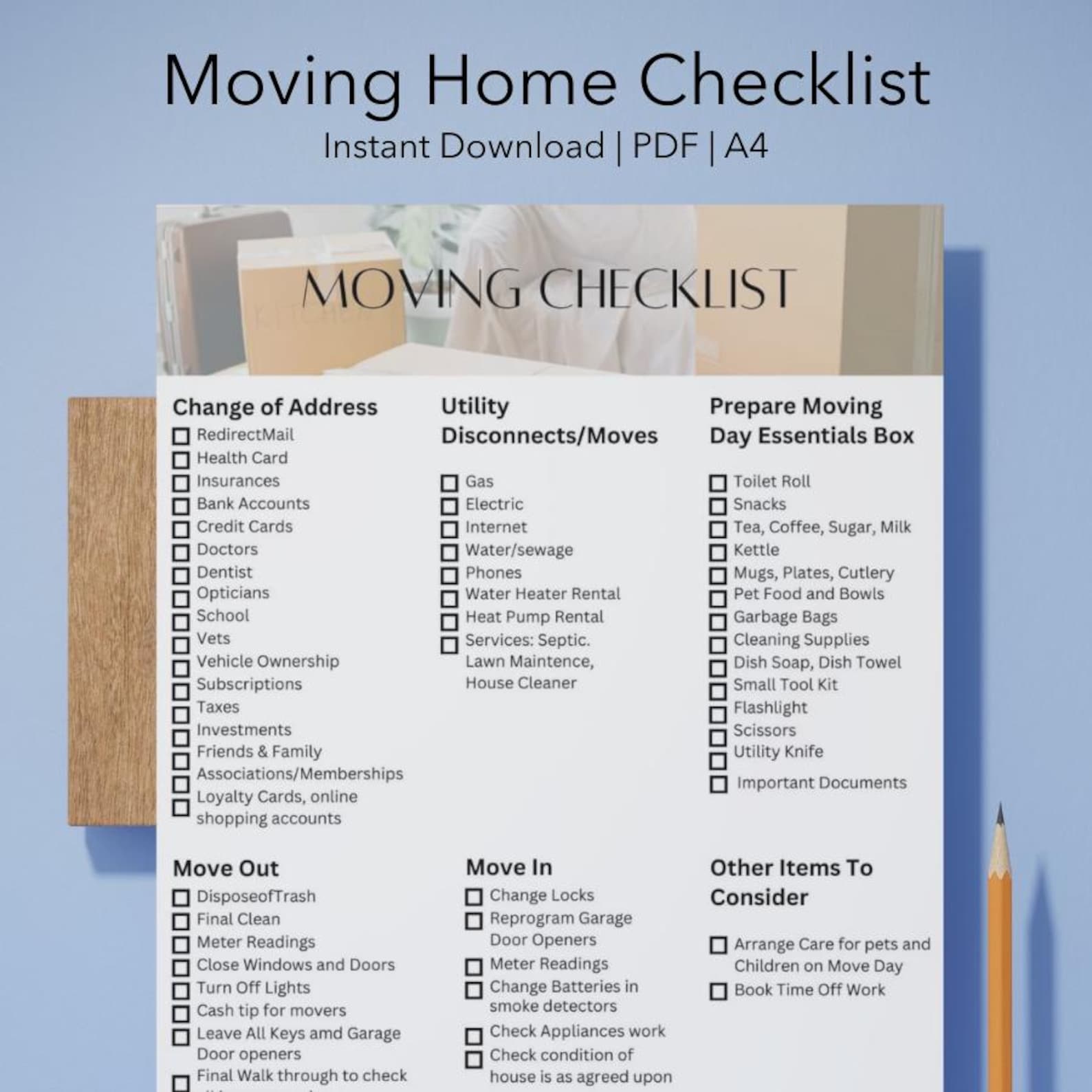 Printable Moving Home Checklist | Real Estate Moving Planner | House ...